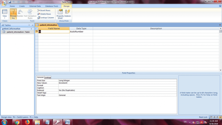 Create a database in MS Access to store the patient information ...