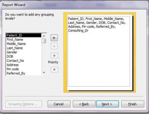 Generating report and printing the report from the patient database ...